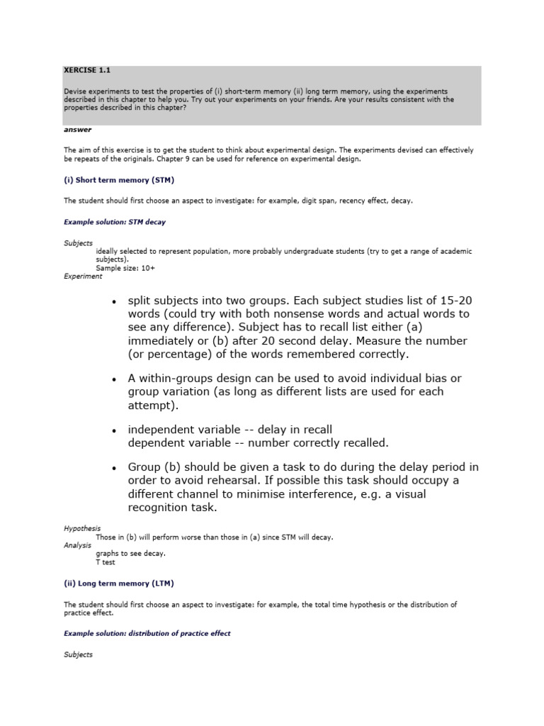 Hci Sheet1 Download Free Pdf Experiment Recall Memory