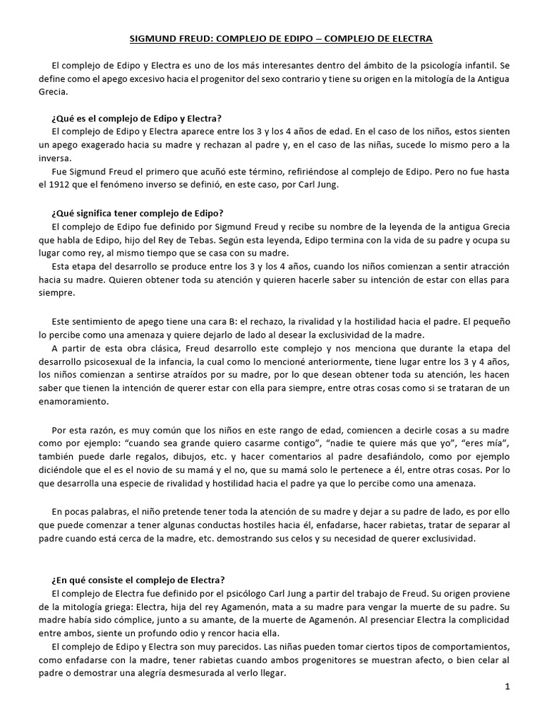 Complejo de Edipo y Electra Explicado | PDF | Complejo de Edipo | Adultos