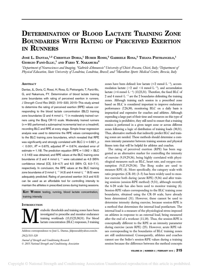 Determination of Blood Lactate Training Zone Boundaries With Rating of ...