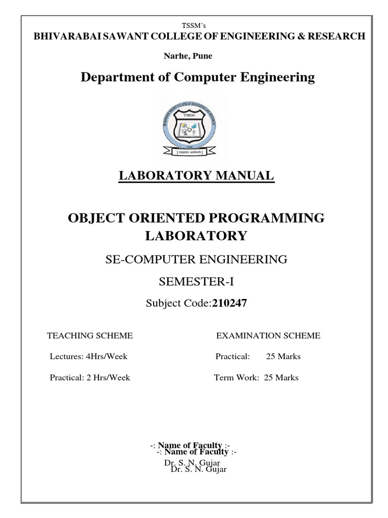 Oopl Lab Manual 2022-23 Bscoer by Dr.s.n.gujar | PDF | Programming | Constructor (Object ...