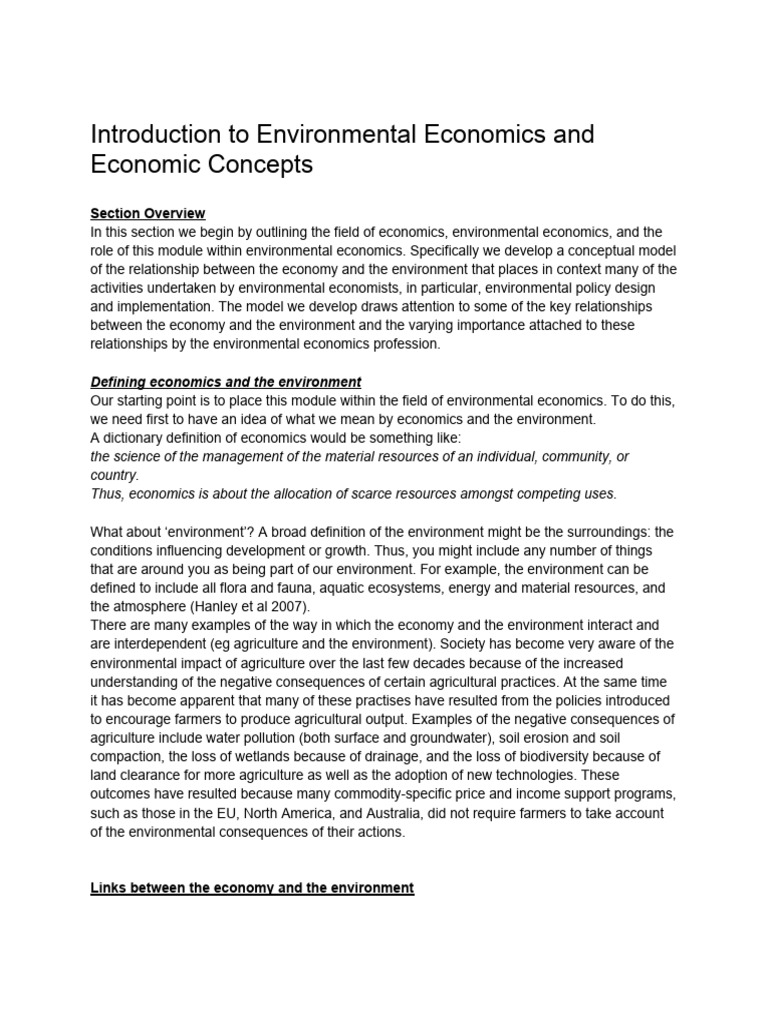 Introduction To Environmental Economics and Economic Concepts | PDF ...