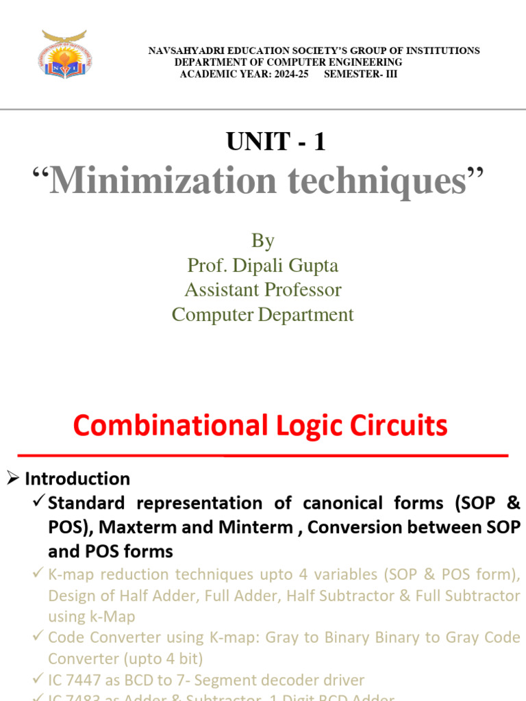 Unit 1 - Deld - Sycomp | PDF | Digital Electronics | Mathematical Logic