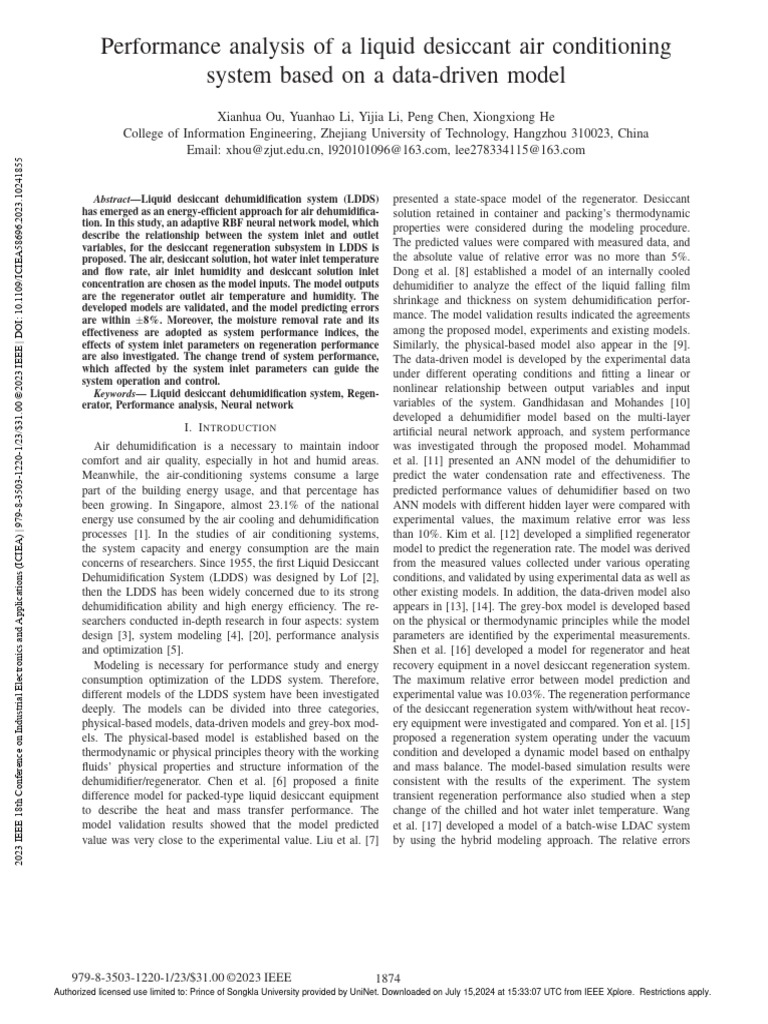 Performance Analysis of A Liquid Desiccant Air Conditioning System ...
