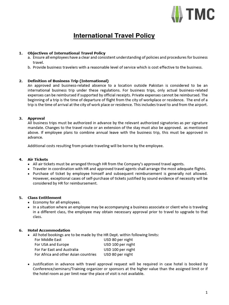 TMC International Travel Policy | PDF | Credit Card | Employment