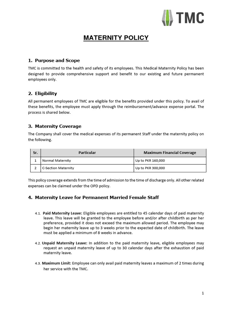 TMC Maternity Policy | Download Free PDF | Parental Leave | Reimbursement