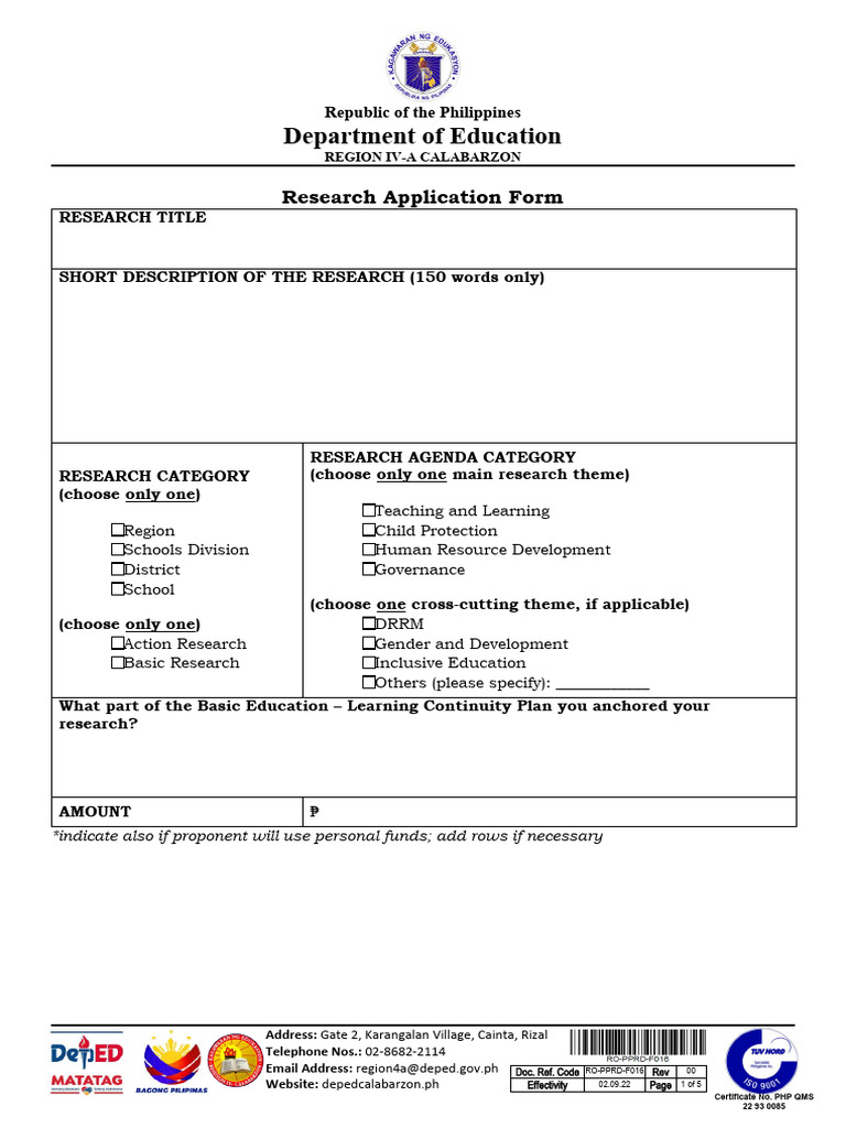 Research Application Form | PDF