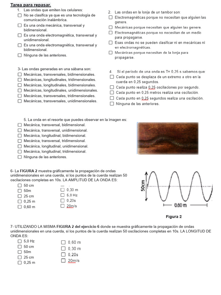 Tarea de Repaso para La Evaluación Semestral | PDF | Olas | Difracción