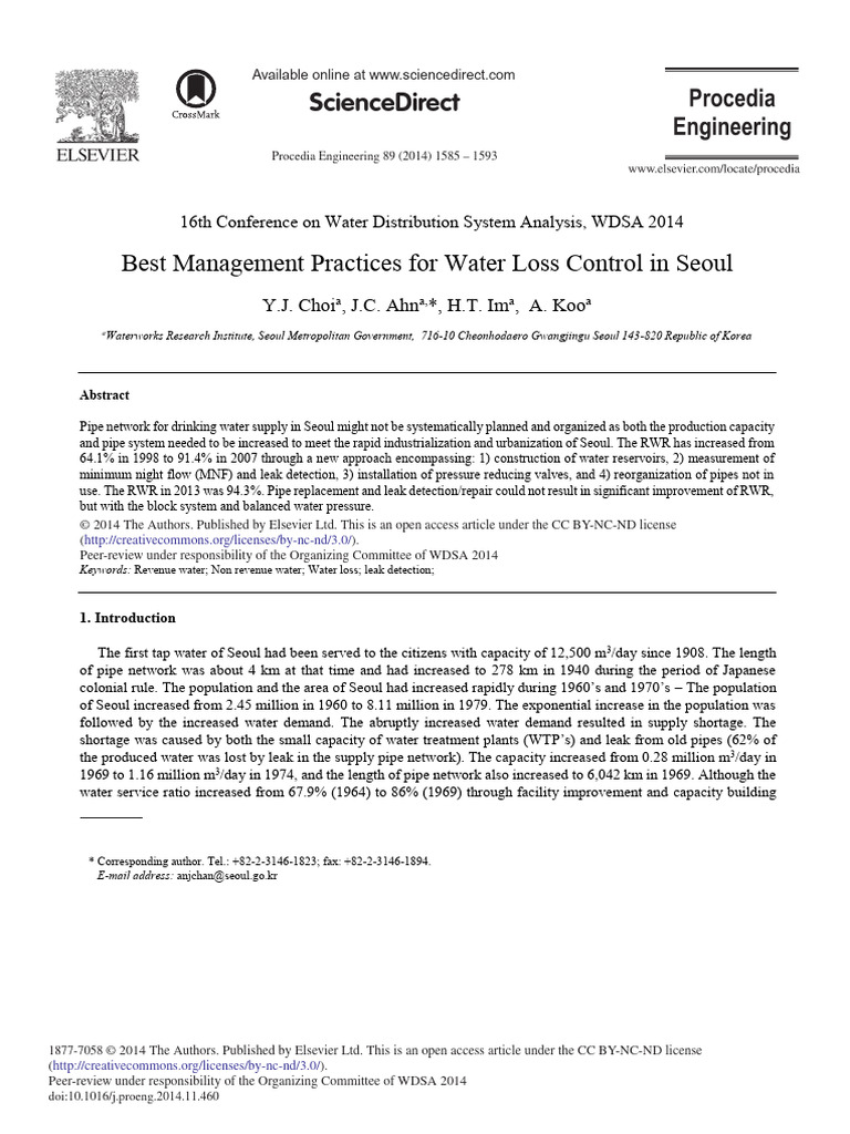 Best Management Practices For Water Loss Control in Seoul | PDF | Flow ...