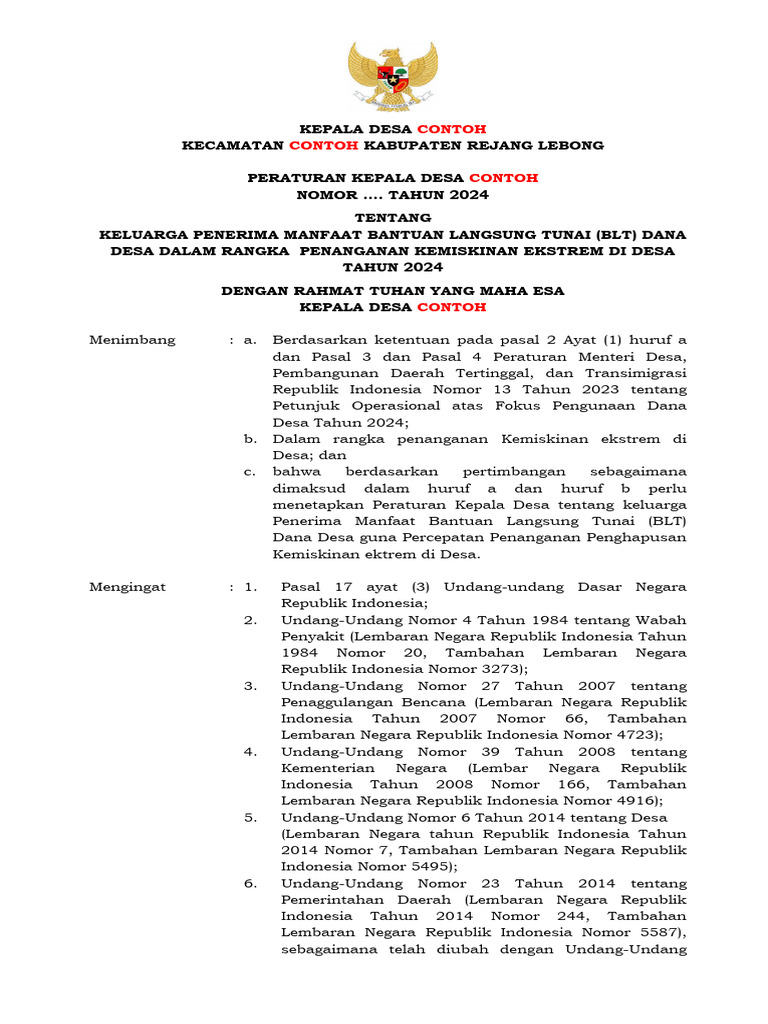 Contoh Perkades TTG BLT-DD Ta 2024 | PDF