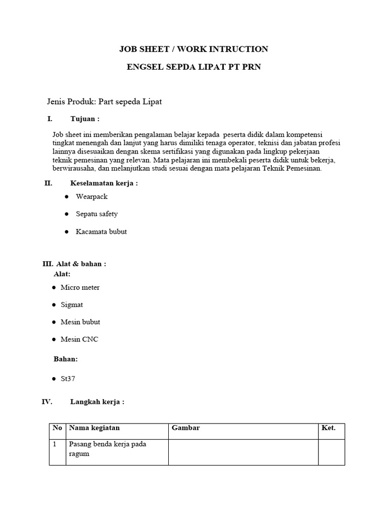 Contoh Format JOB SHEET - WI | PDF | Teknologi & Rekayasa