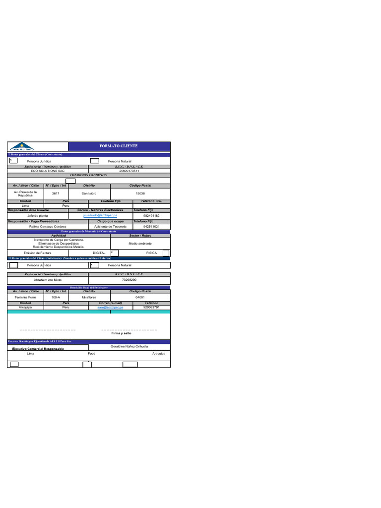 Formato Ficha Clientes Nuevos - Als | PDF | Industrias de servicio