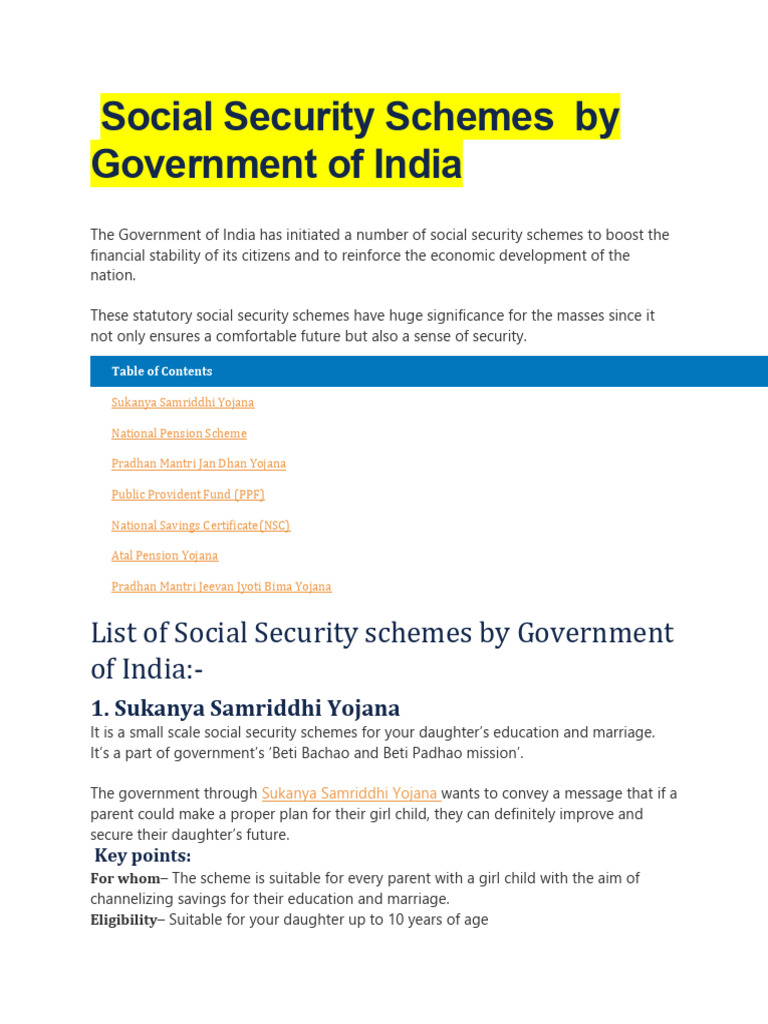 Overview of India's Social Security Schemes | PDF | Pension | Economy ...