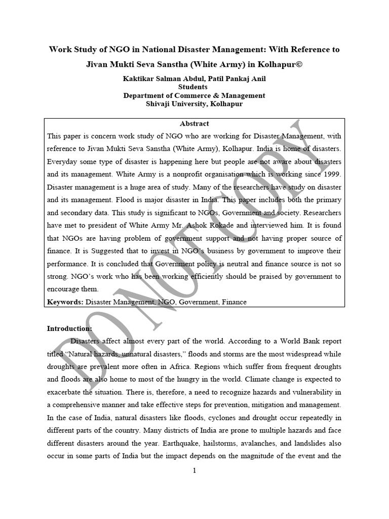 Role of NGOs in Disaster Management Overview of Jivan Mukti Seva ...