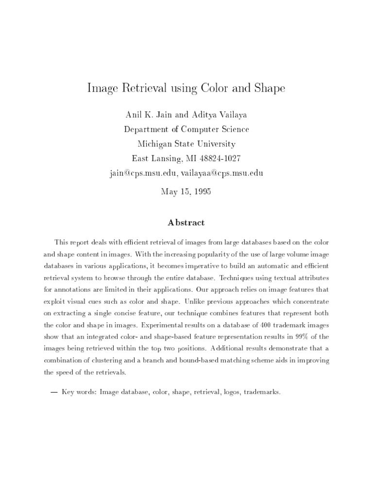 Image Retrieval Using Color and Shape | PDF | Cluster Analysis | Information Retrieval