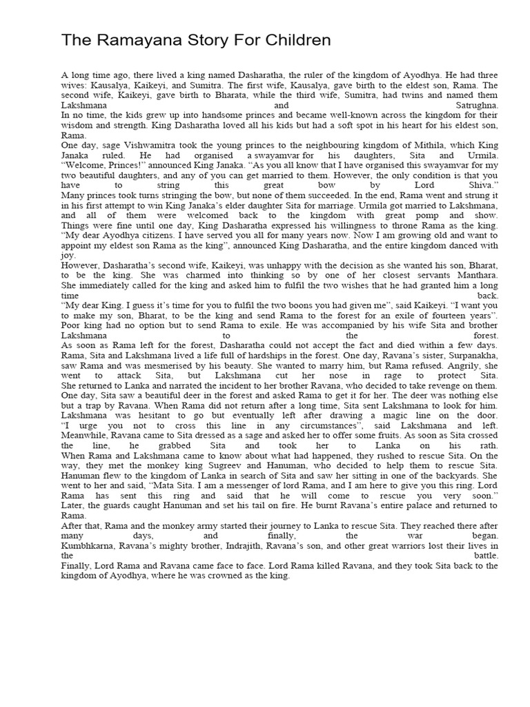 Ramayana Story for Kids: A Summary | PDF | Sita | Rama