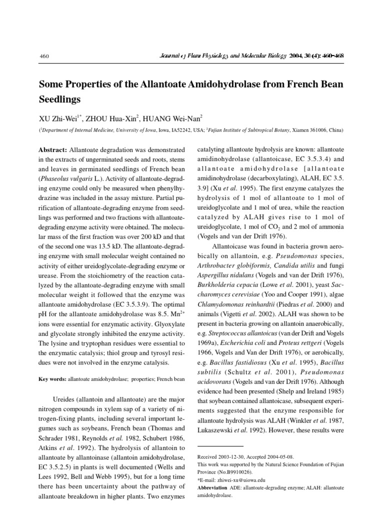Purification and Characterization of Allantoate Amidohydrolase From ...