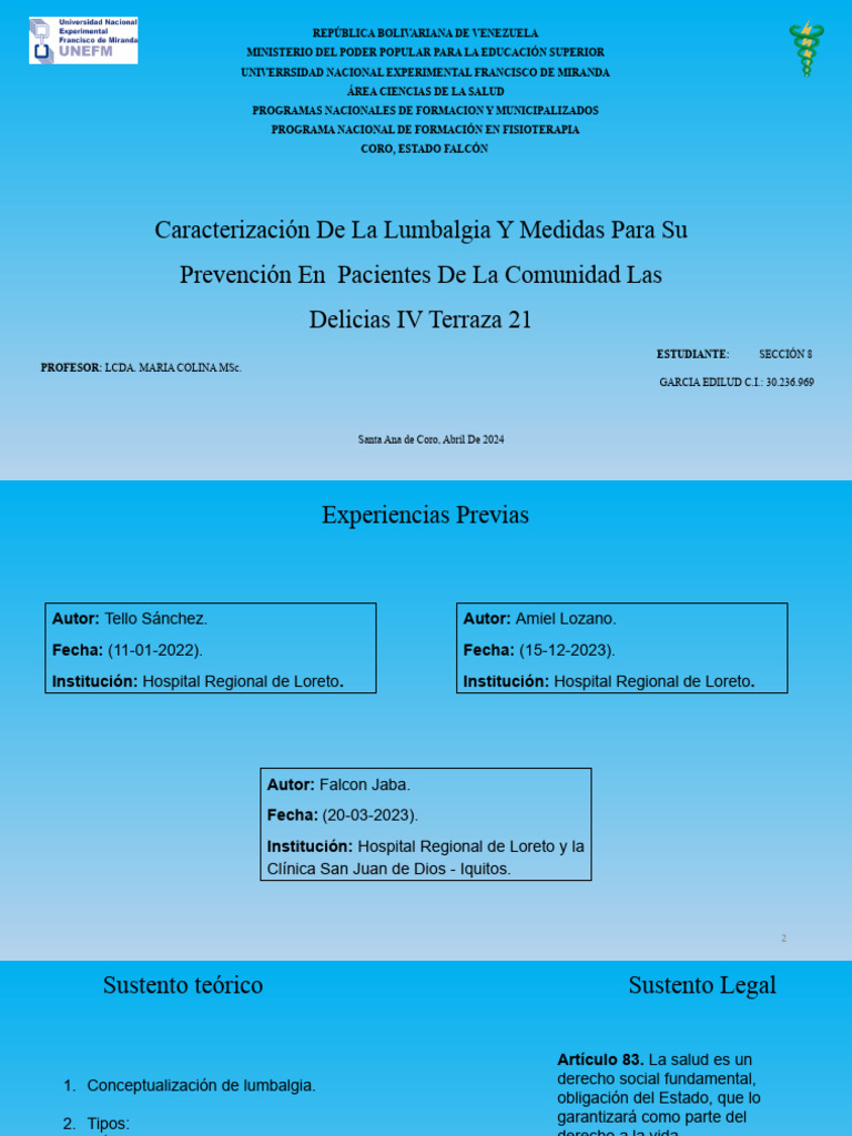 Proyecto Lumbalgia | PDF | Dolor lumbar | Hospital
