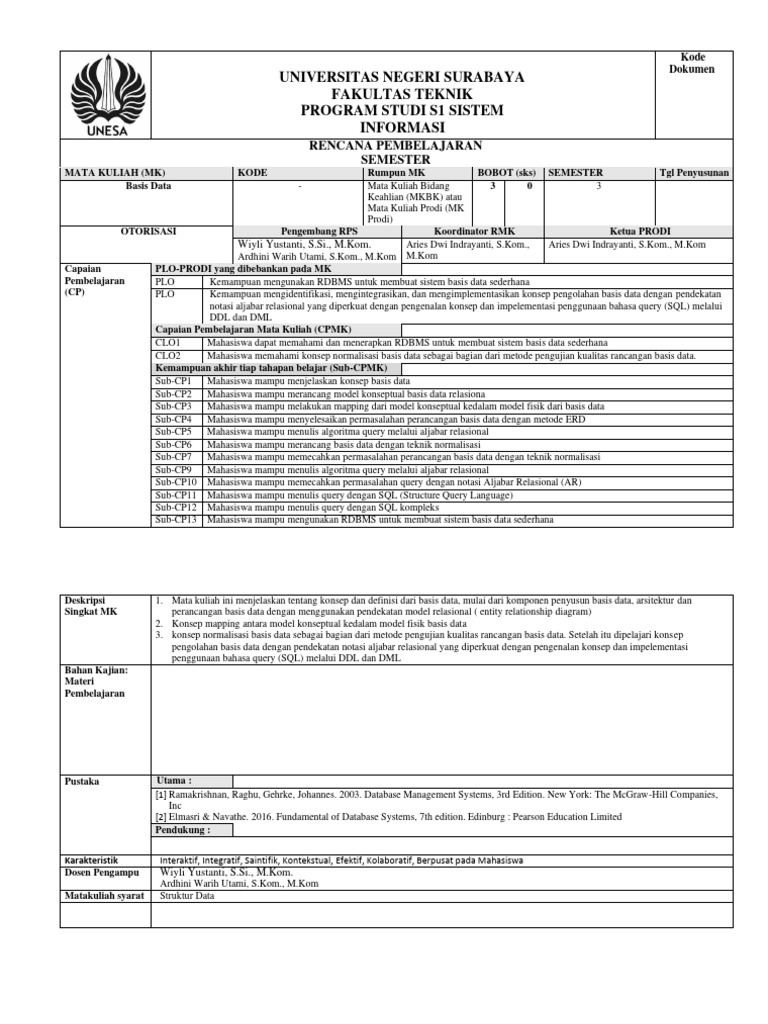 RPS Basis Data Obe | PDF