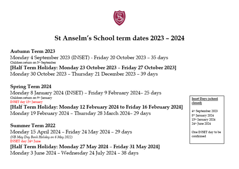 School Term Dates 2023 24 | PDF