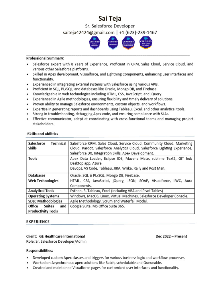 Saiteja Salesforce Resume | PDF | Software Development Process | Computing