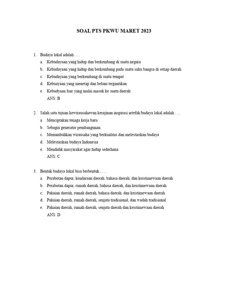 Soal PTS Pkwu Maret 2023 | PDF