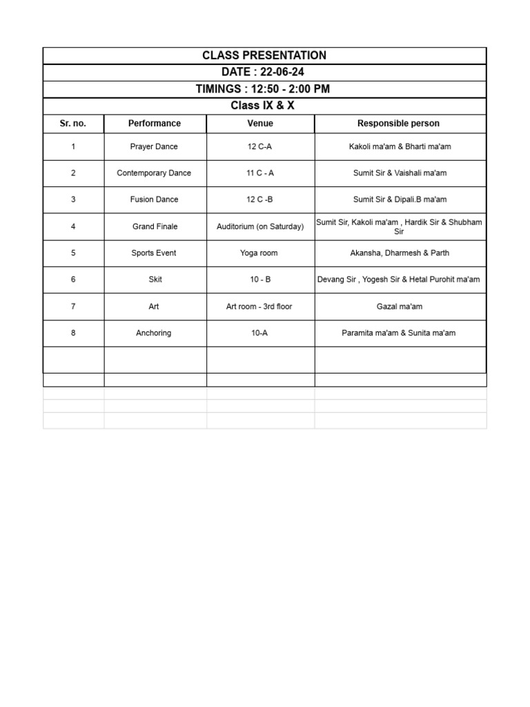 Practice Schedule & Venues | PDF