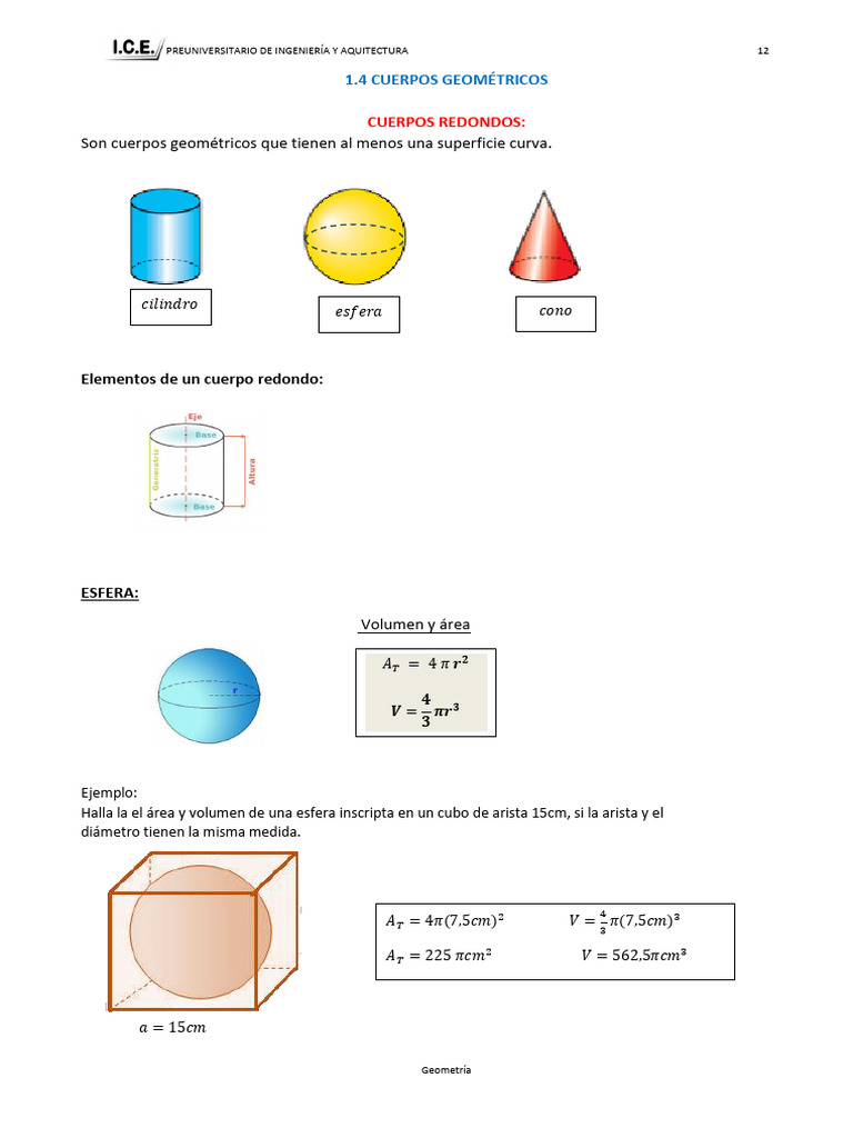 Cuerpos Geométricos: Volumen y Área | PDF | Volumen | Geometría Convexa