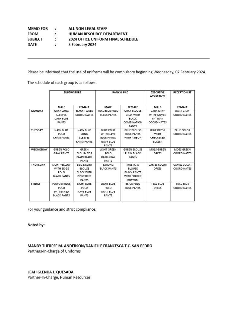 Memo Template | PDF | Dress Codes | Fashion