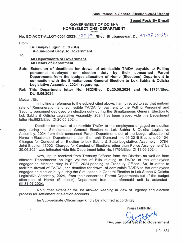 Extension of Deadlines Foe Drawal of Admissible TA DA | PDF