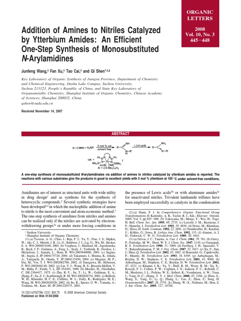 Amidine Synthesis | PDF | Amine | Chemical Reactions
