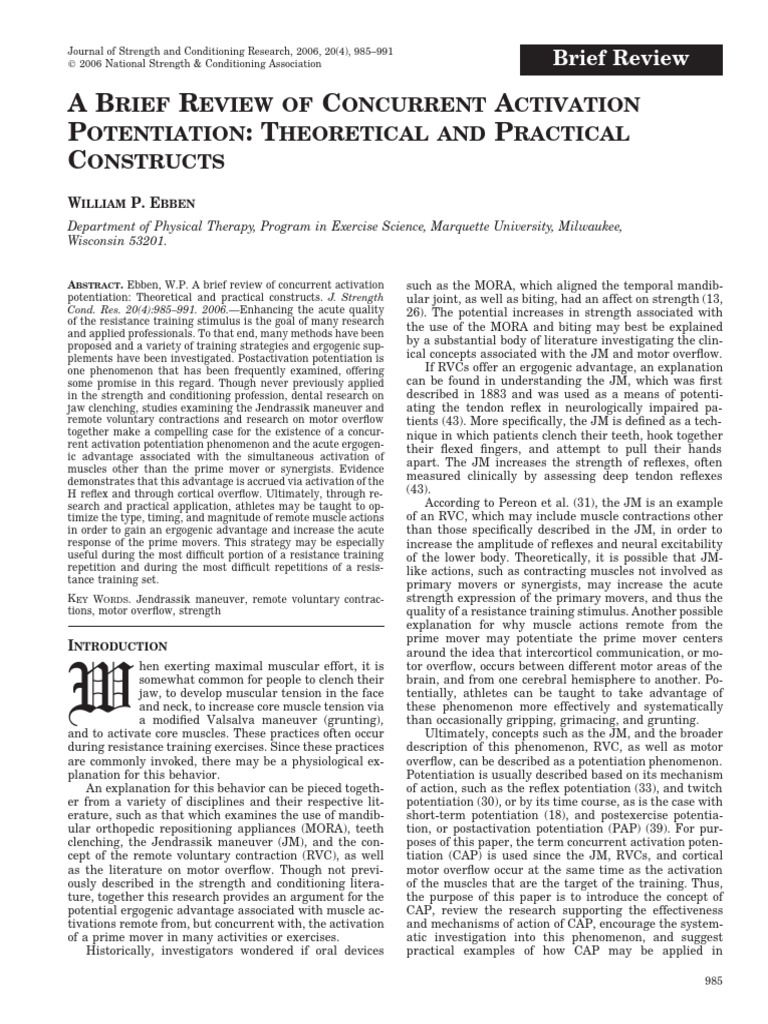 A Brief Review of Concurrent Activation Potentiation - Theoretical and Practical Constructs ...