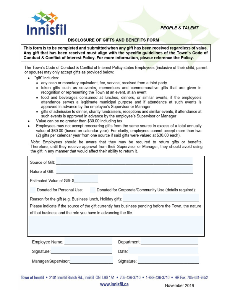 2019.11 Disclosure of Gifts and Benefits Form Re Code of Conduct - PDF ...