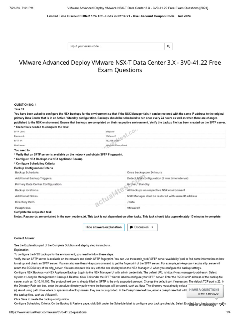 VMware Advanced Deploy VMware NSX-T Data Center 3.X - 3V0-41.22 Free Exam Questions (2024) - 13 ...