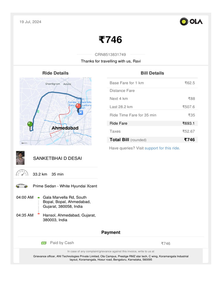 Ride Details Bill Details: Thanks For Travelling With Us, Ravi | PDF ...