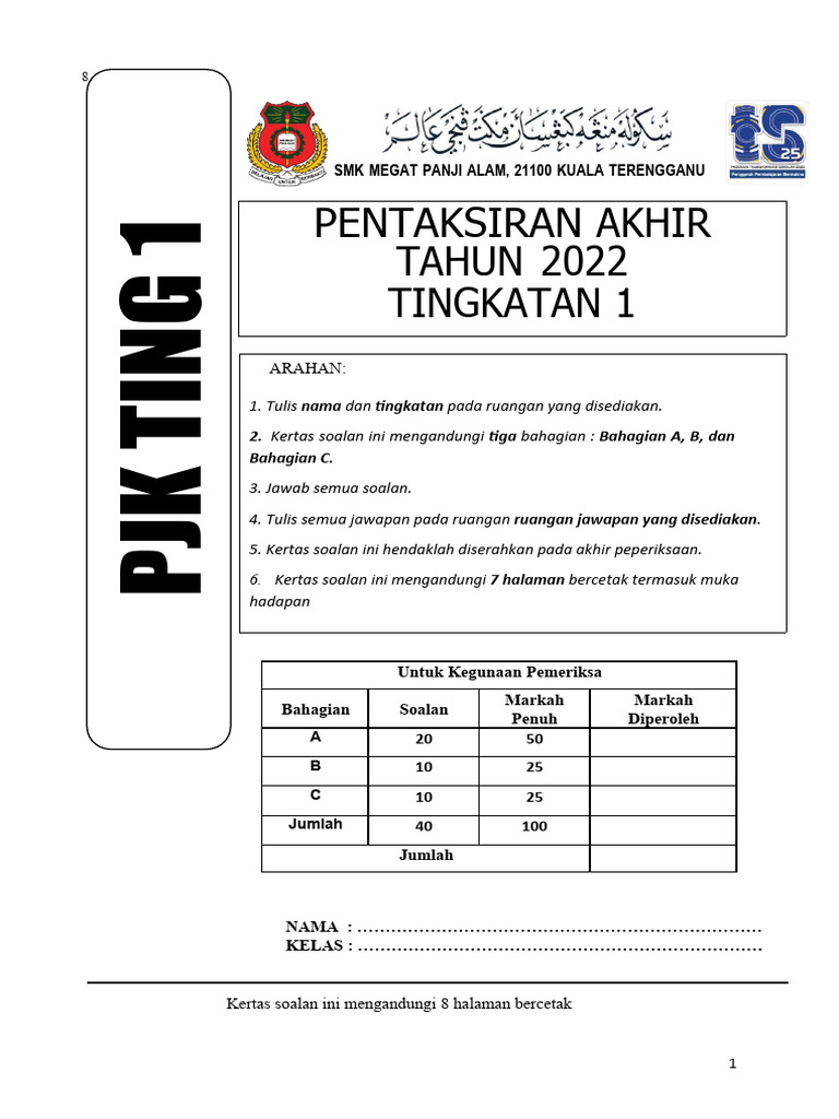 Pentaksiran Akhir Tahun PJK Ting 3 2022 2 | PDF