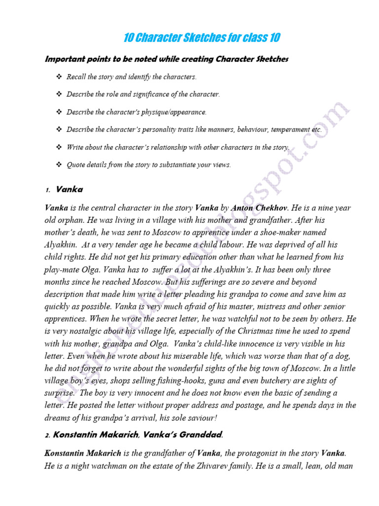 Character Sketches for Class 10 English | PDF | Grandparent