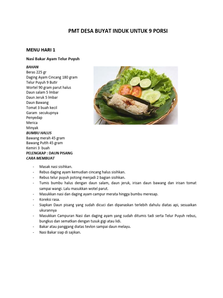 Resep PMT Buyat Induk | PDF | Memasak, Makanan, & Anggur