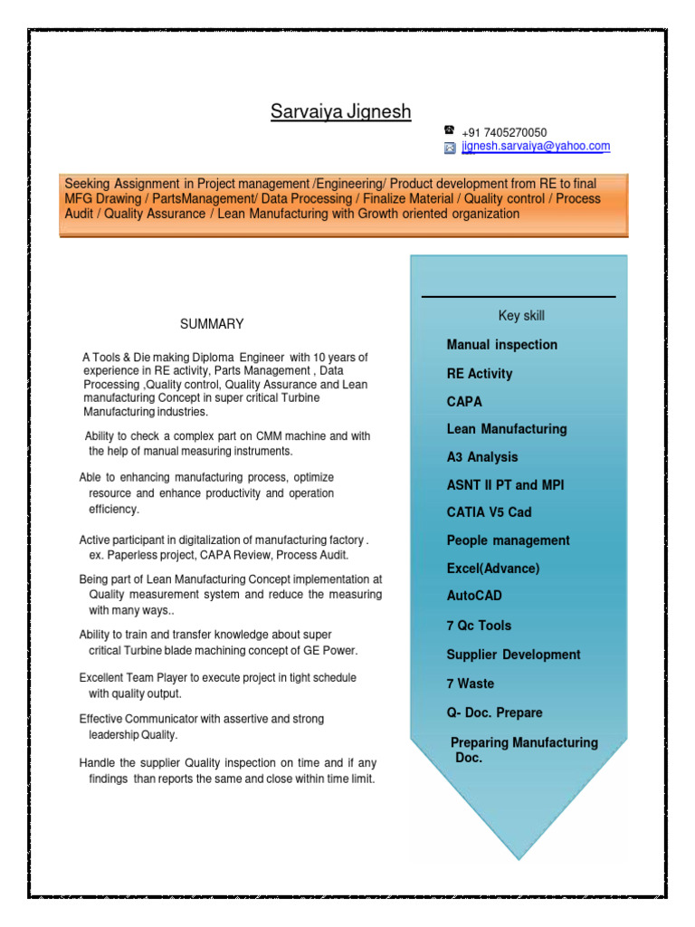 Jignesh Sarvaiya - CV 2023-1-1 | PDF | Engineering | Technical Support