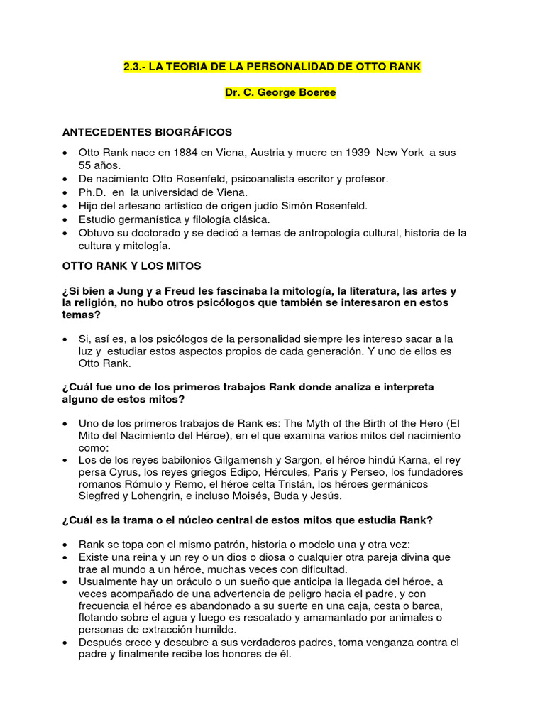 2.3. - Teo. Pers. - O. Rank | PDF | Psicoanálisis | Sigmund Freud