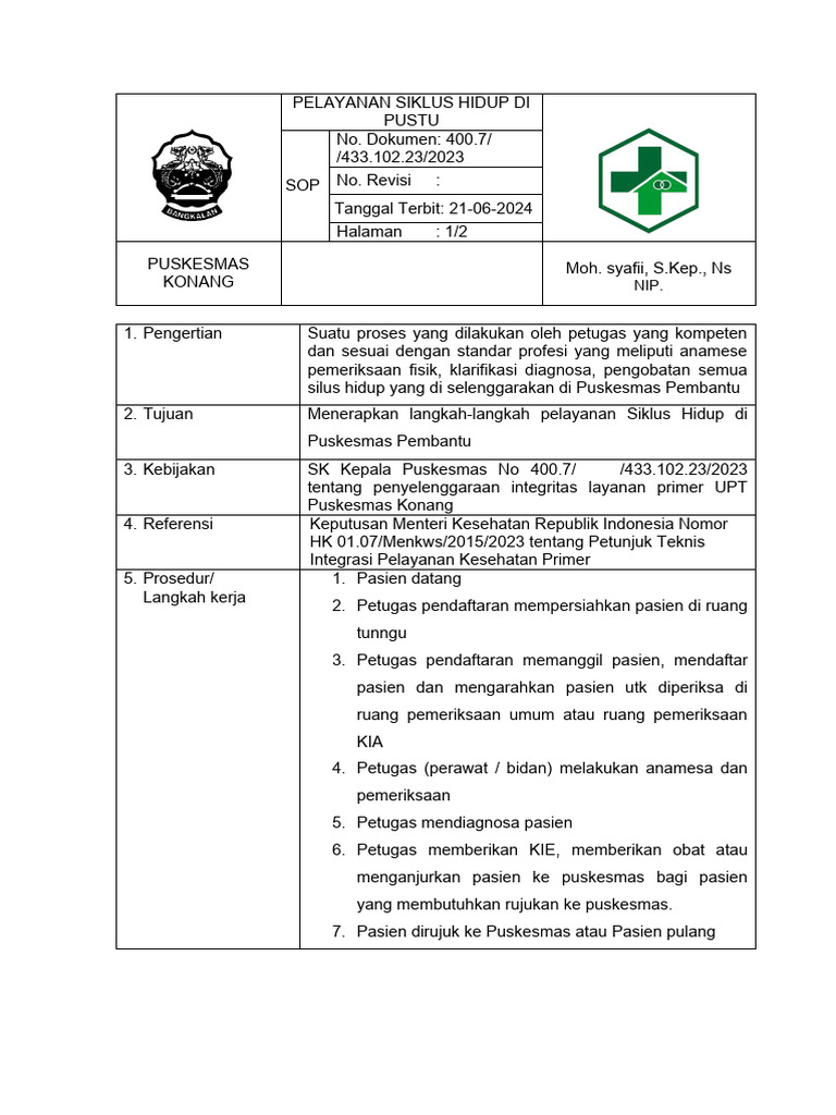 Sop Pelayanan Siklus Hidup Di Pustu | PDF | Sains & Matematika
