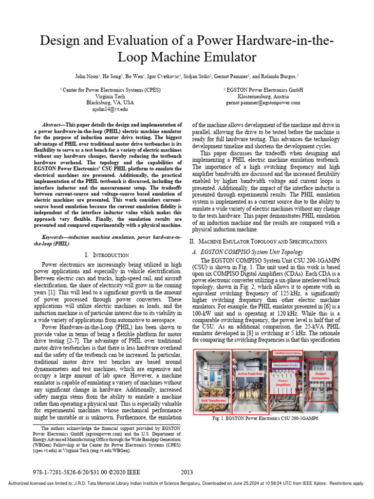 Design And Evaluation Of A Power Hardware In The Loop Machine Emulator 2 Pdf