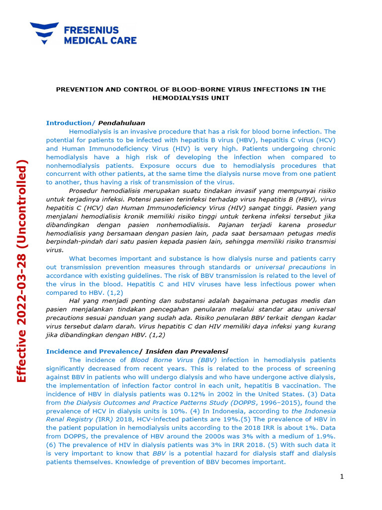 Pencegahan Infeksi Virus Darah di Hemodialisis | PDF