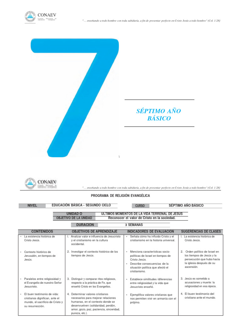DEX 372 2020 Programa de Religion Evangelica II Parte Septimo Basico A 4° Medio | PDF | Jesús ...