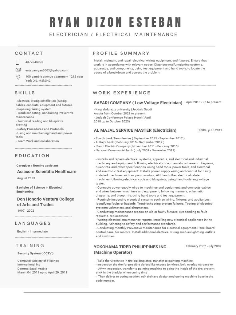 CV of Ryan | PDF | Electrician | Electrical Wiring