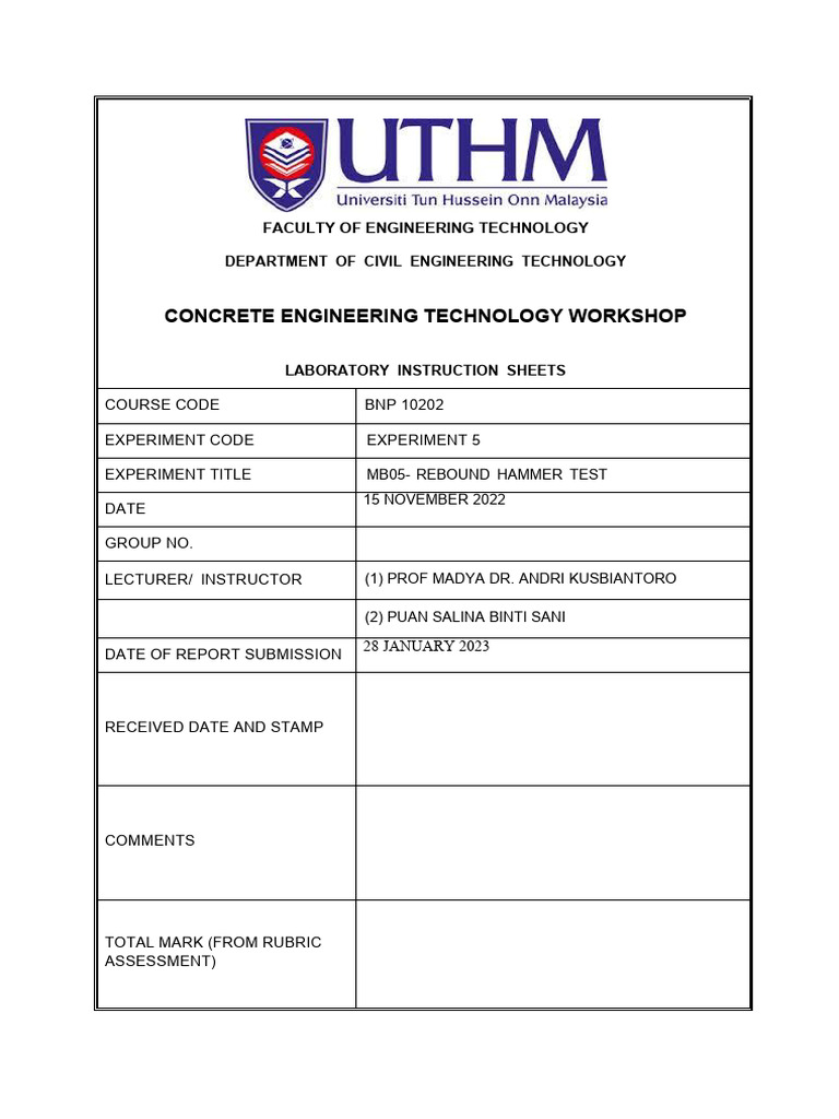 Rebound Hammer Test Report Format | PDF | Concrete | Strength Of Materials