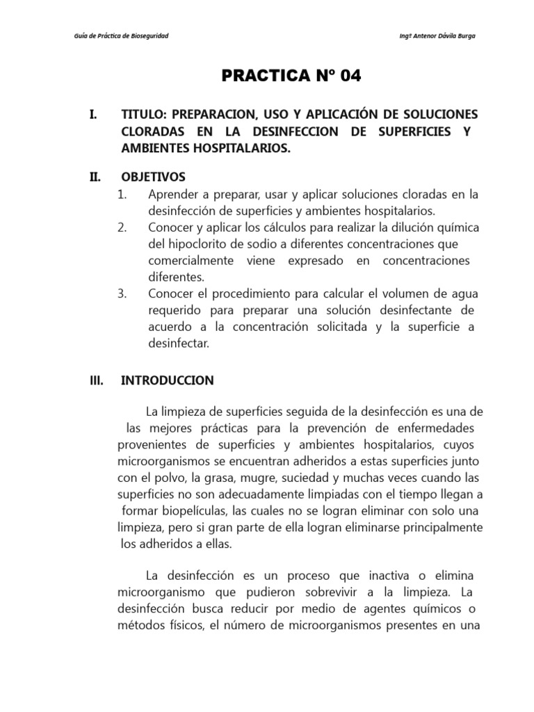Practica #04. - Preparacion, Uso y Aplicacion de Soluciones Cloradas | PDF | Concentración | Agua