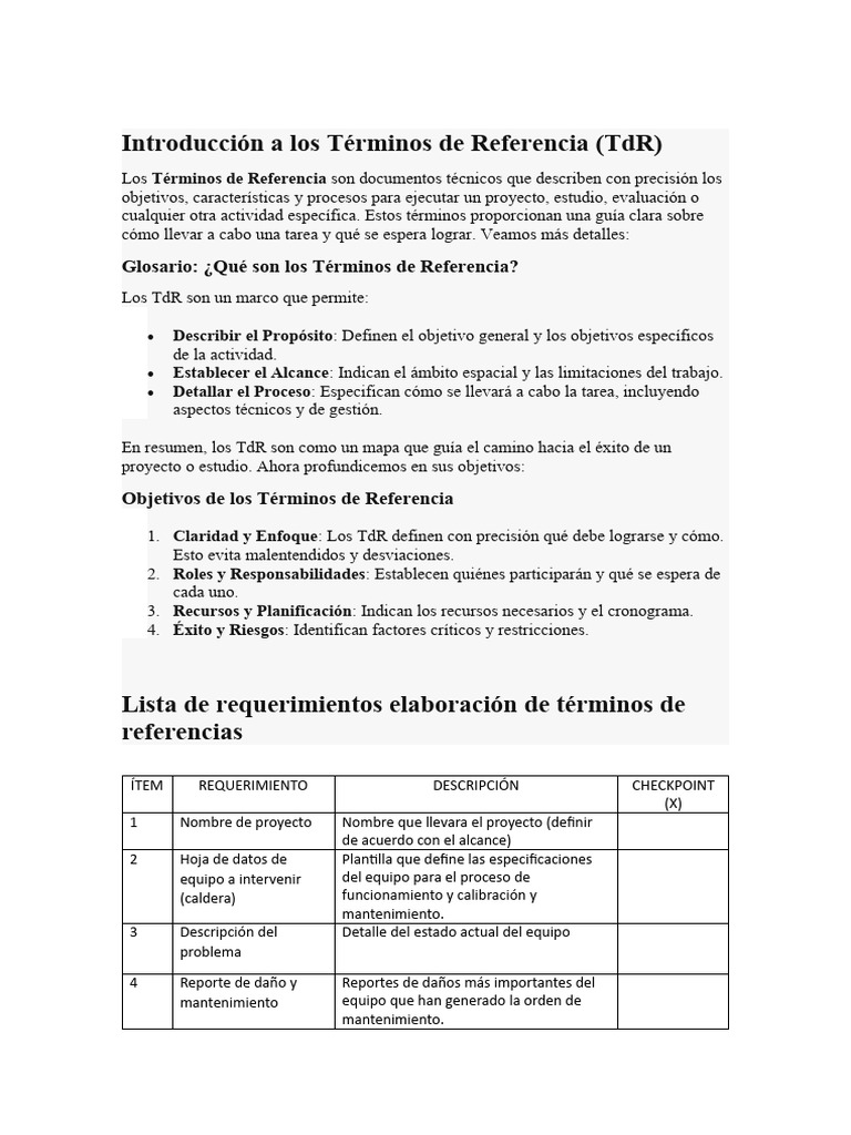 Introducción A Los Términos de Referencia (TDR) | PDF | Planificación