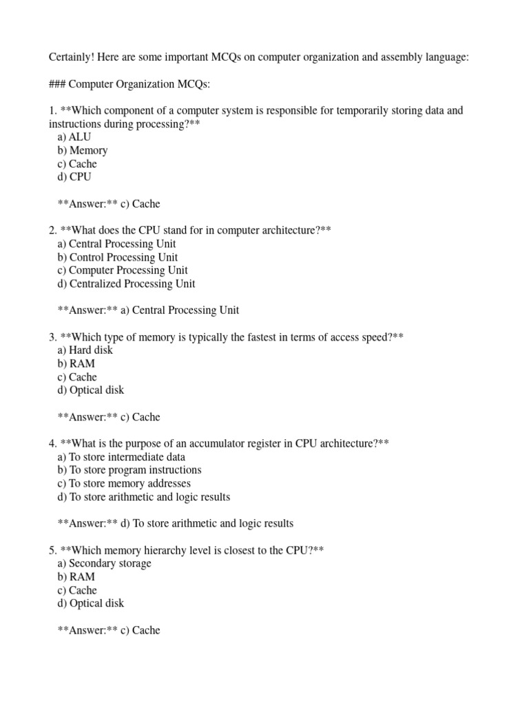 4.new Computer Organization and Assembly Language MCQs | PDF | Central Processing Unit ...