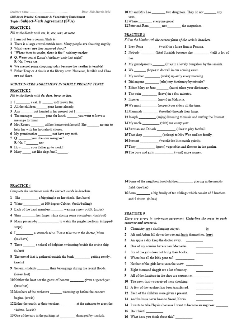 SVA worksheet | PDF