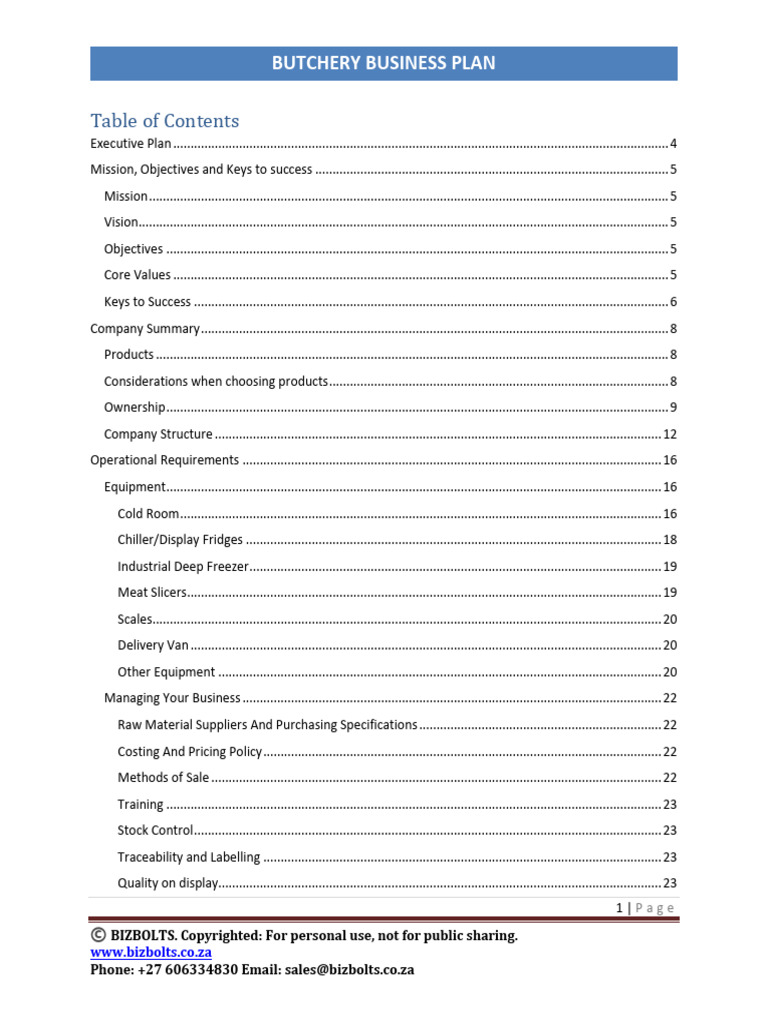 Butchery Business Plan | PDF | Sole Proprietorship | Partnership